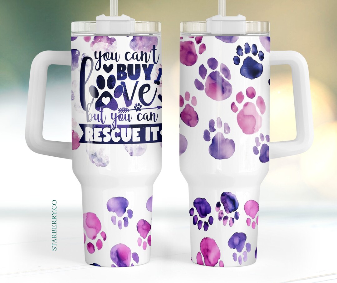 Rescue Purple Dog Paws 40oz Quencher Tumbler Wrap, Dog Paw Seamless 40 ...