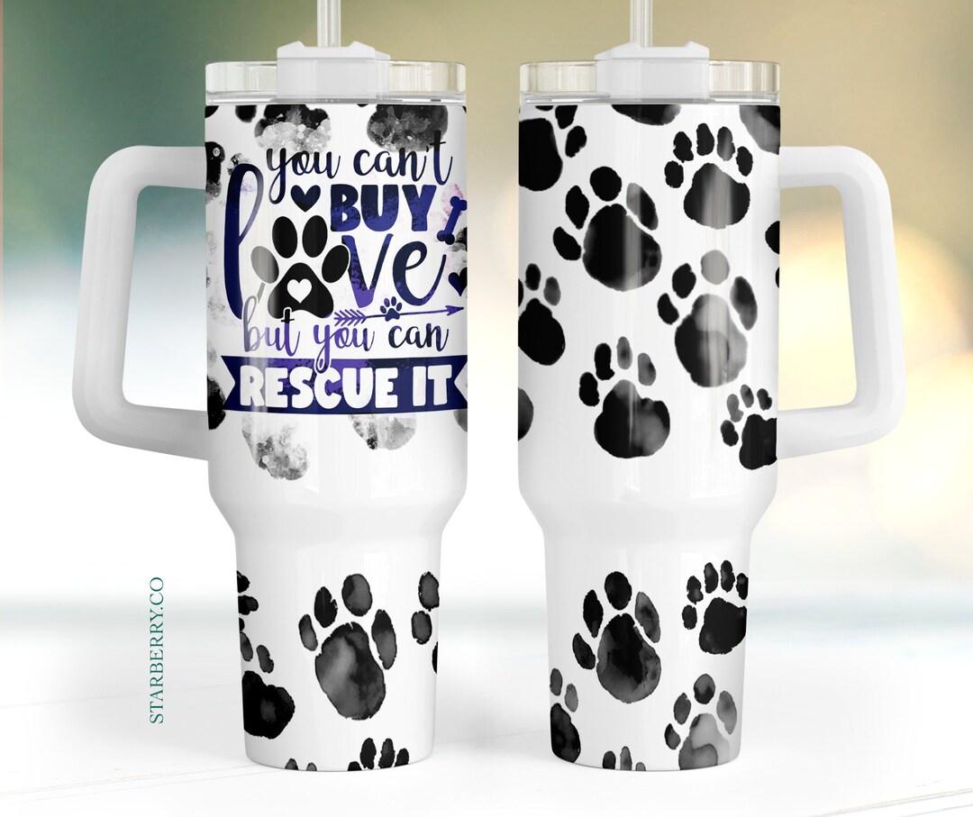 Rescue Purple Dog Paws 40oz Quencher Tumbler Wrap, Dog Paw Seamless 40 ...