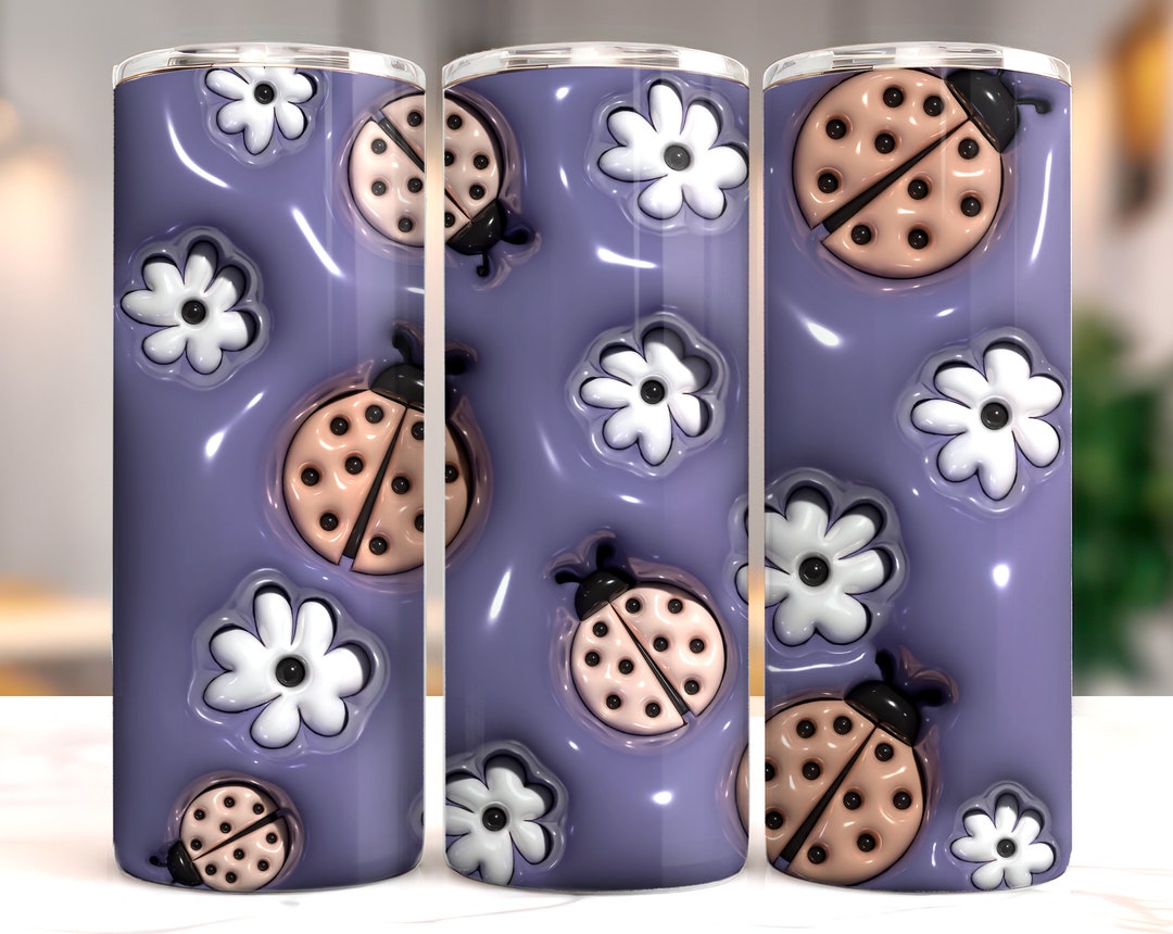 Inflated Purple Lady Bug 20oz Tumbler, 20 Oz White Daisy Tumbler Wrap ...
