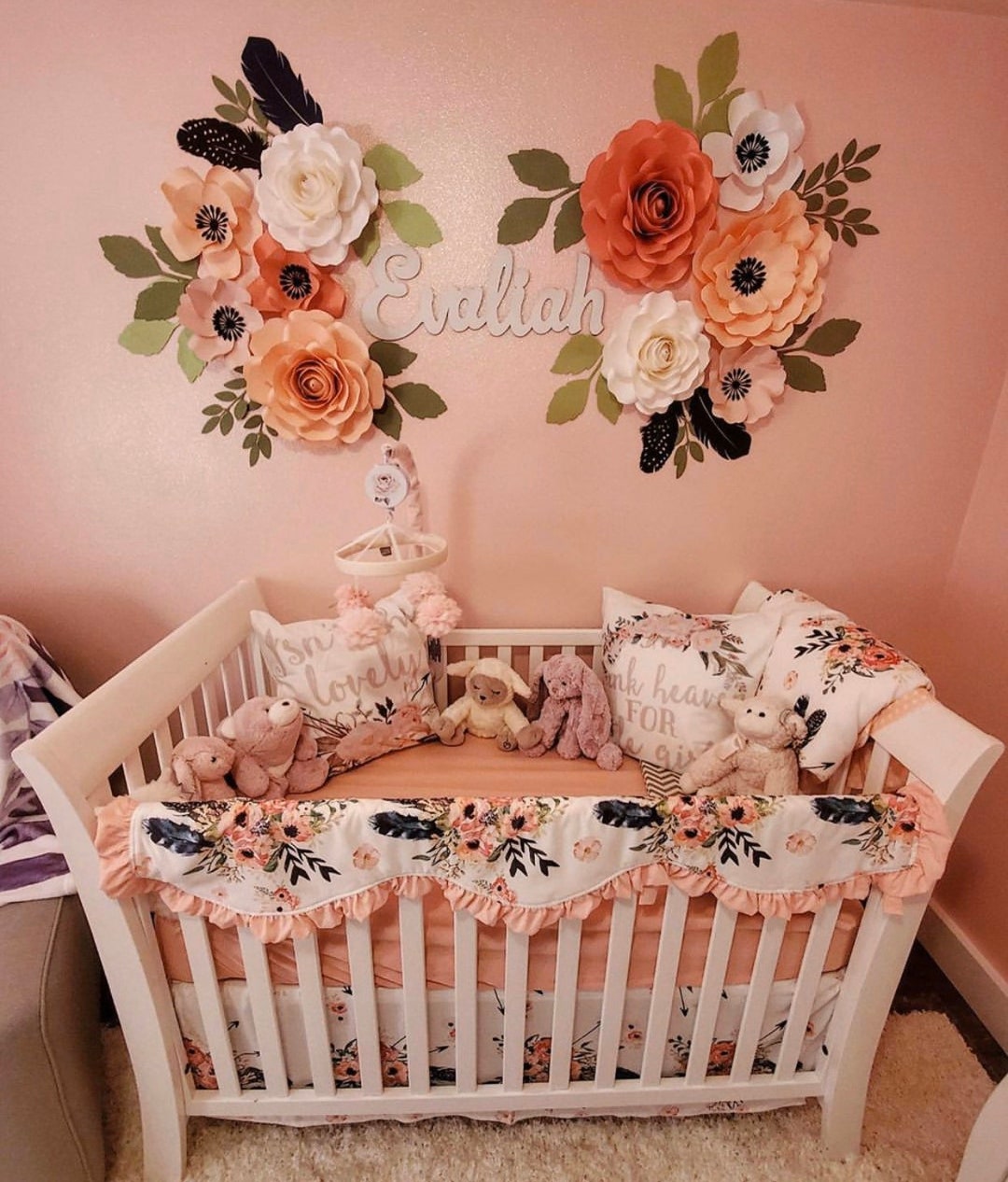 Boho 11 Pieces Paper Flowers Set, Paper Flowers Nursery Wall, Paper ...