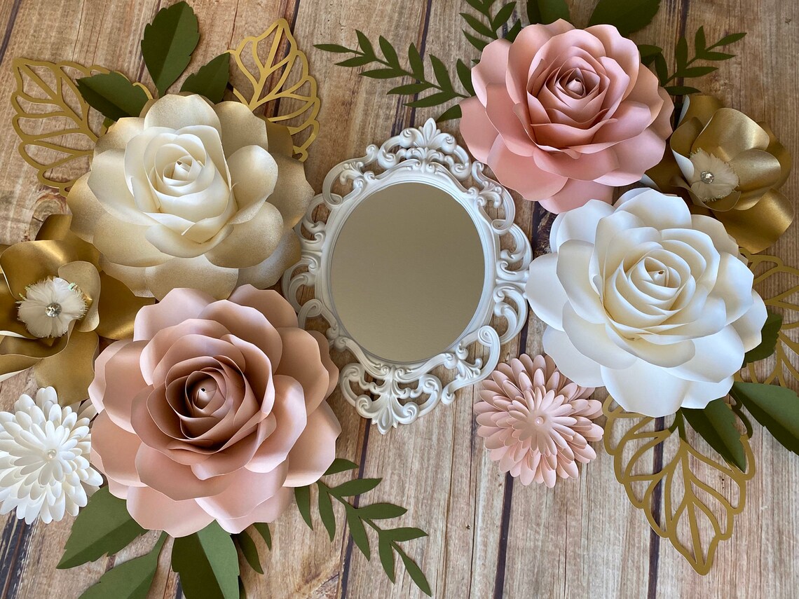 Blush and Gold Deluxe Paper Flower Set. Paper Flowers Wall - Etsy