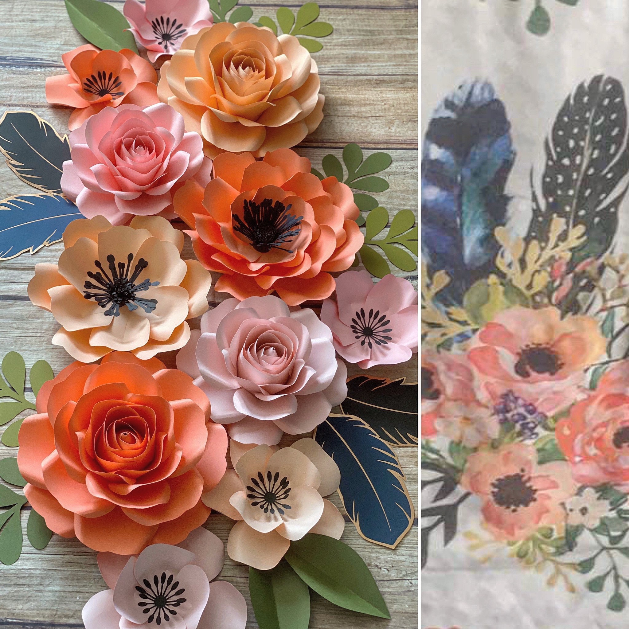 Boho 11 Pieces Paper Flowers Set, Paper Flowers Nursery Wall, Paper ...