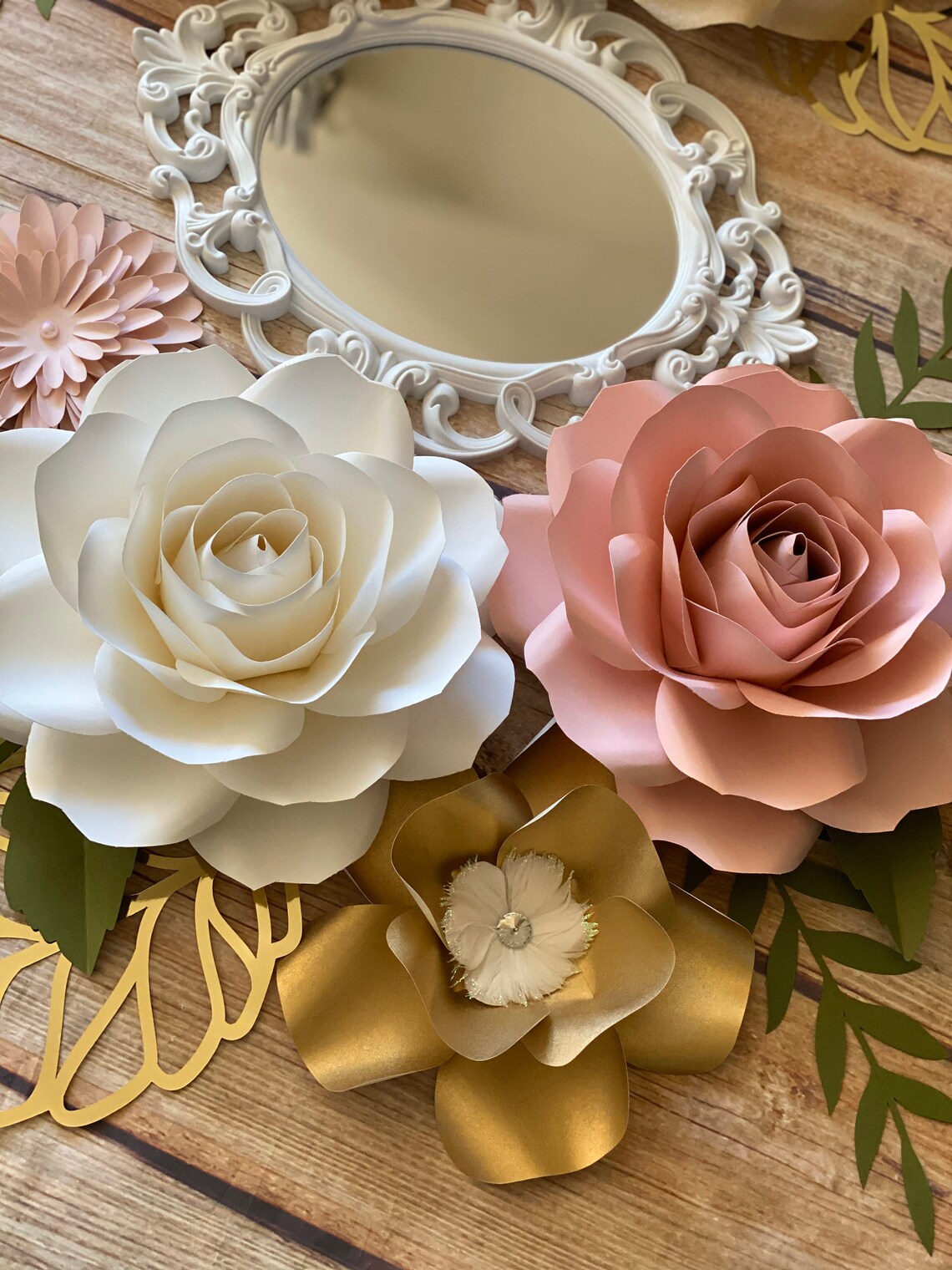 Blush and Gold Deluxe Paper Flower Set. Paper Flowers Wall - Etsy