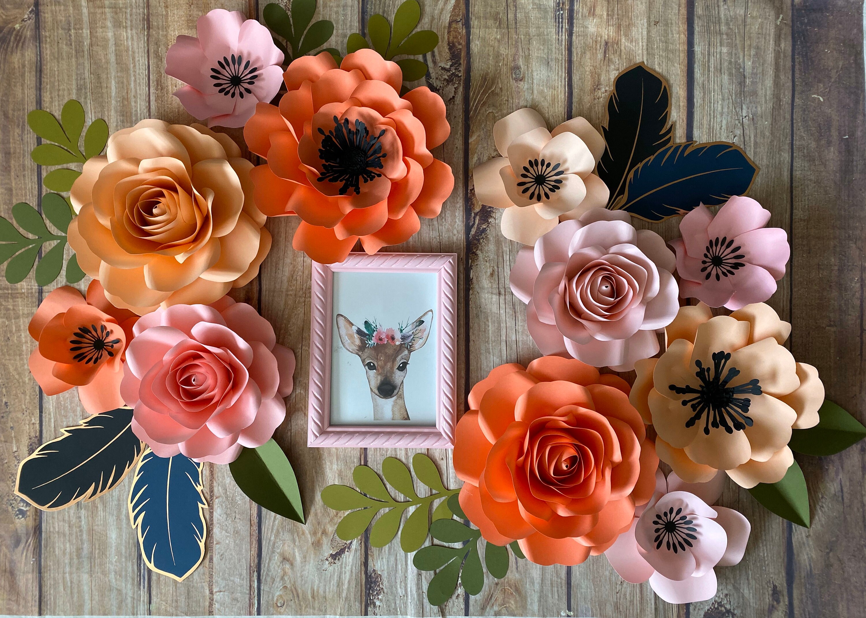 Boho 11 Pieces Paper Flowers Set, Paper Flowers Nursery Wall, Paper ...