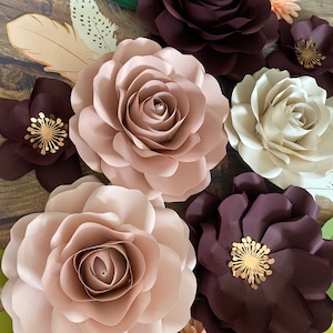 Burgundy and Blush 9 Paper Flowers Set. Paper Flowers Wall Decor, Paper ...
