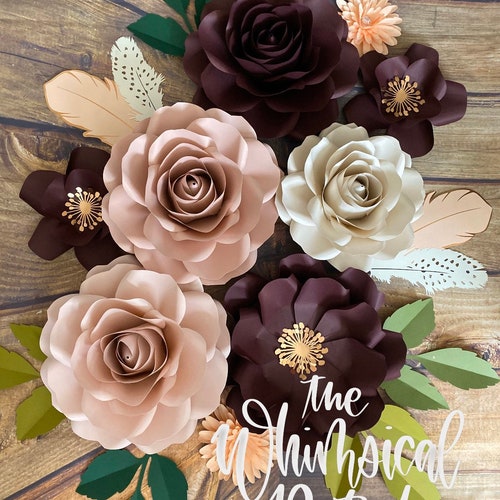 Burgundy and Blush 9 Paper Flowers Set. Paper Flowers Wall - Etsy