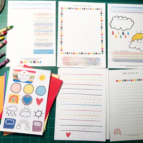 Kids Letter Writing Set Girls Stationery Paper Rainbow - Etsy