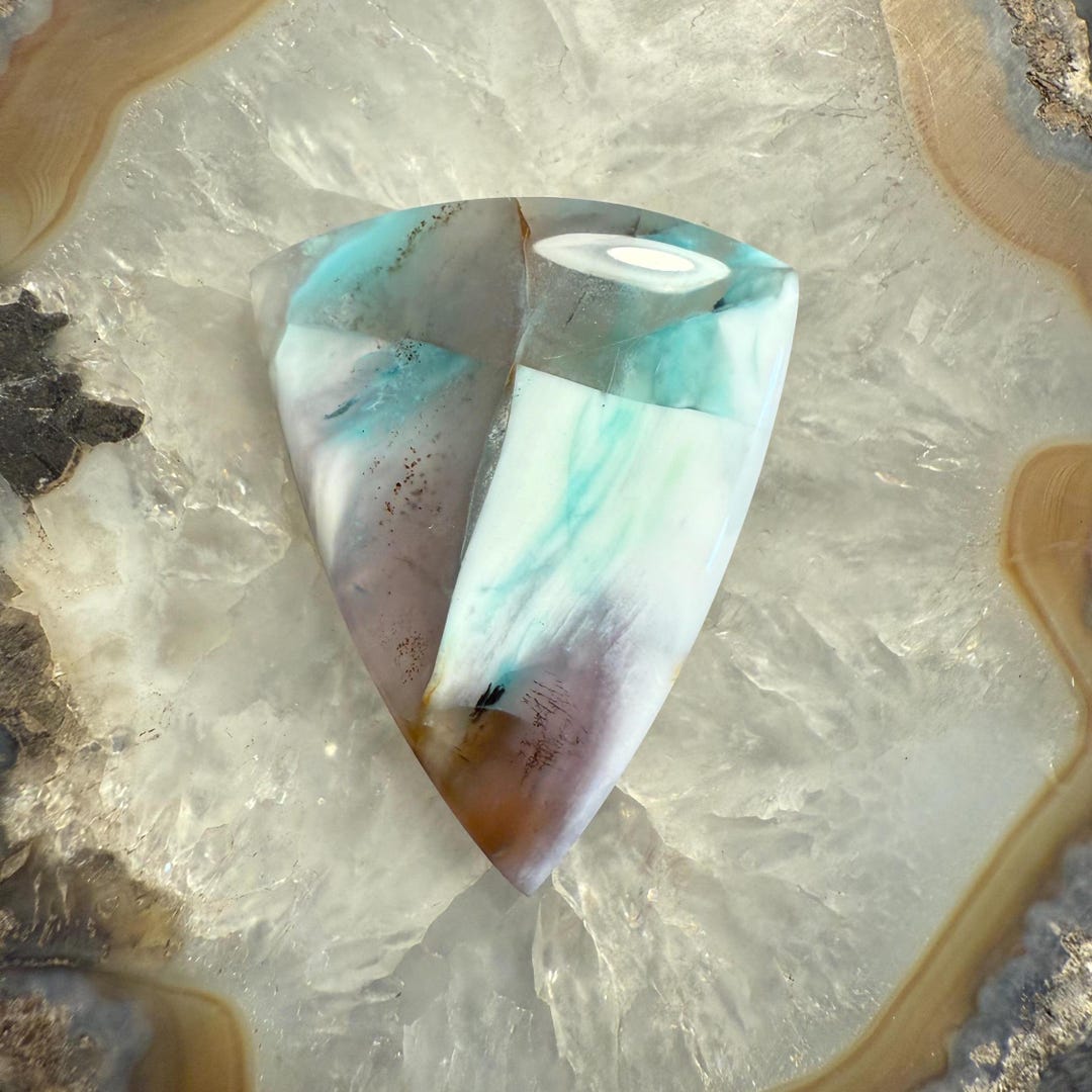 Blue Opal Cabochon, Opalized Wood, Shield Shaped Cabochon, Opal Wood ...