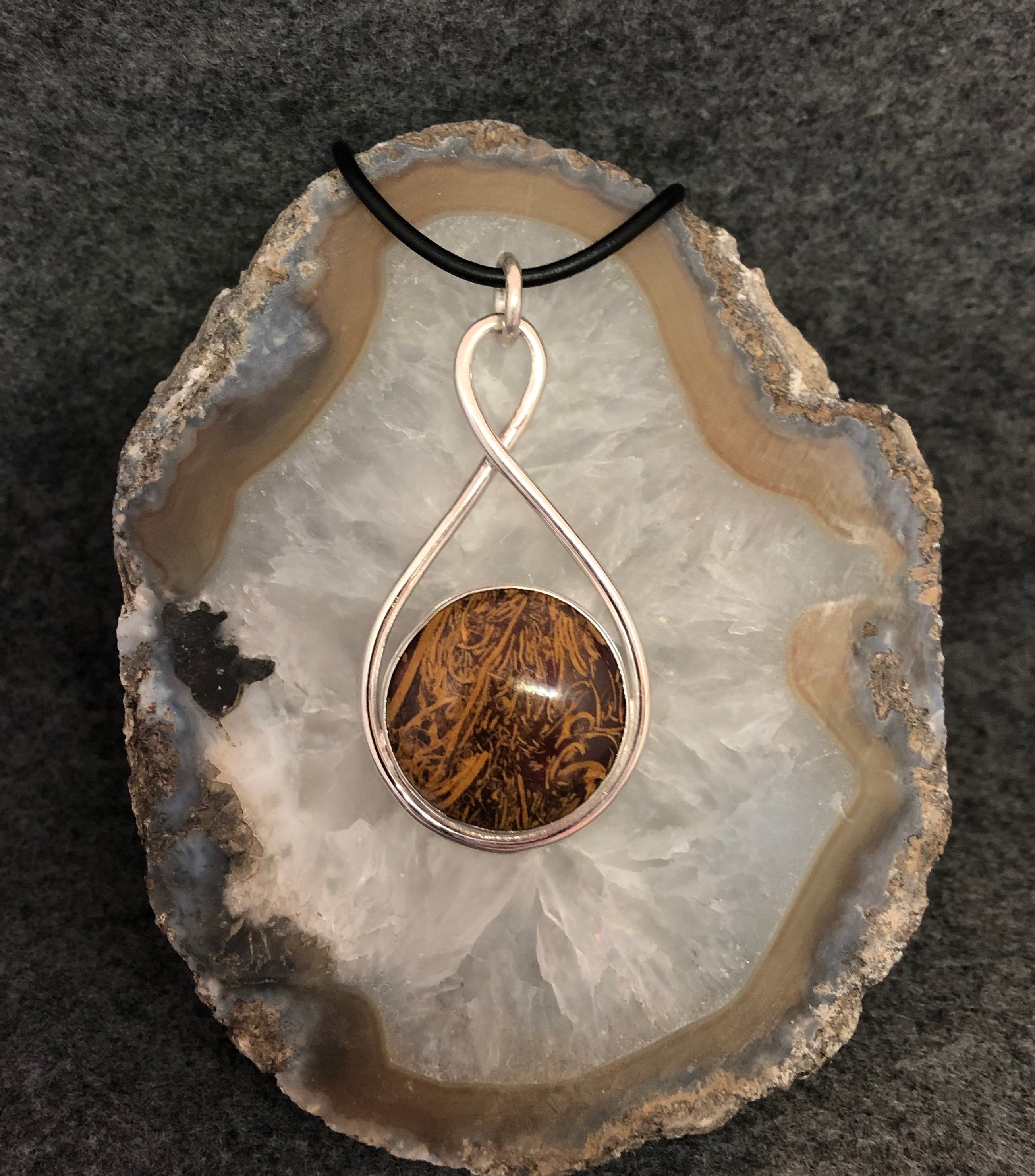 Indian Script Stone and Sterling Silver Infinity Pendant | Etsy