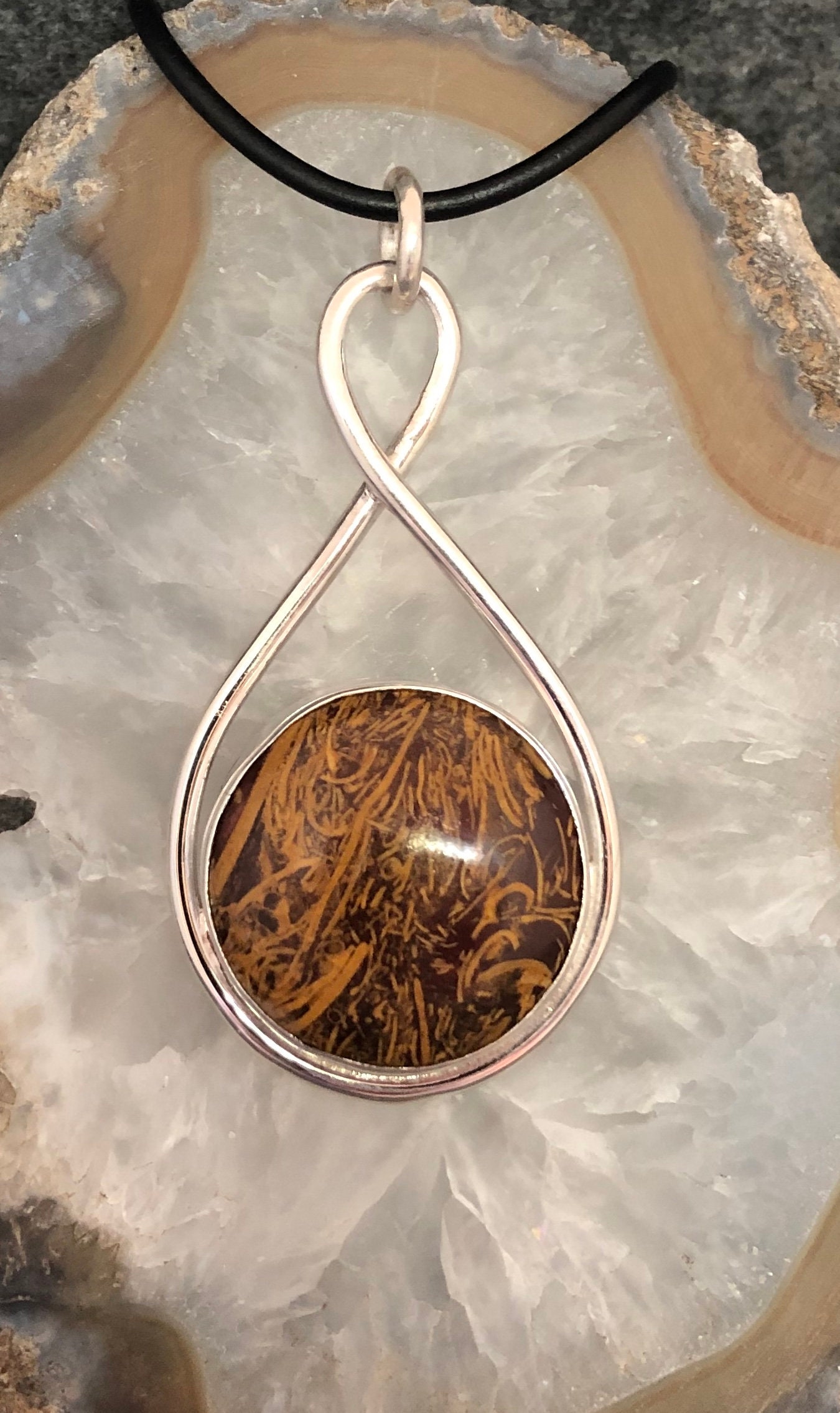 Indian script stone and sterling silver infinity pendant | Etsy