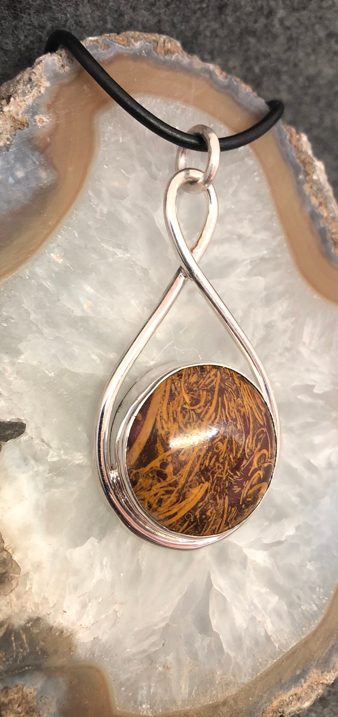 Indian Script Stone and Sterling Silver Infinity Pendant | Etsy