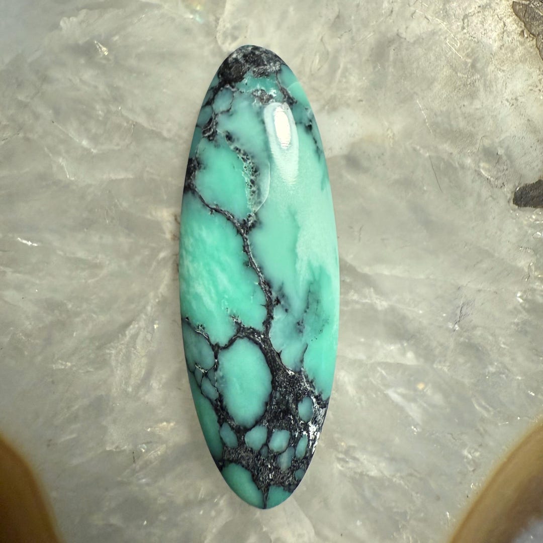Persian Variscite Oval Shaped Cabochon, Handmade Polished Green and Black Gemstone, Natural ...