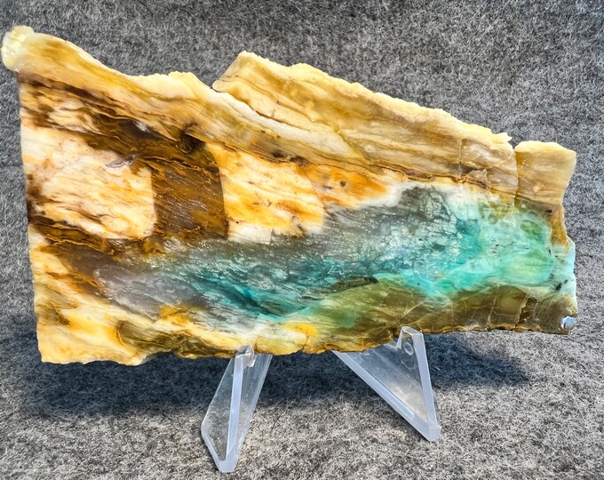 Blue Opal Wood Slab, Rough Slice for Lapidary, Stone Specimen, Aqua ...