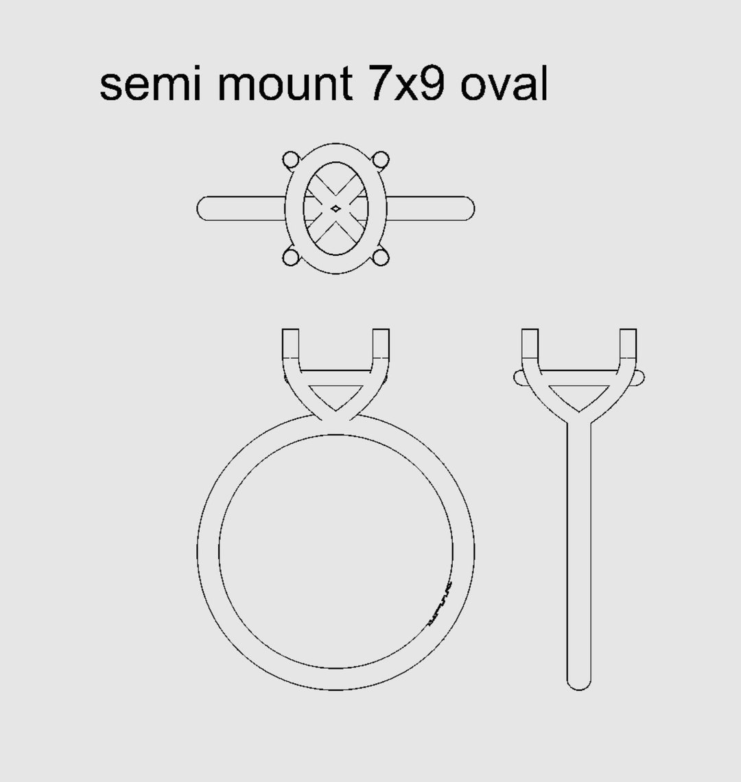 Semi Mount Oval Engagement Ring, Oval 7x9mm Setting Ring, 14k Solid ...