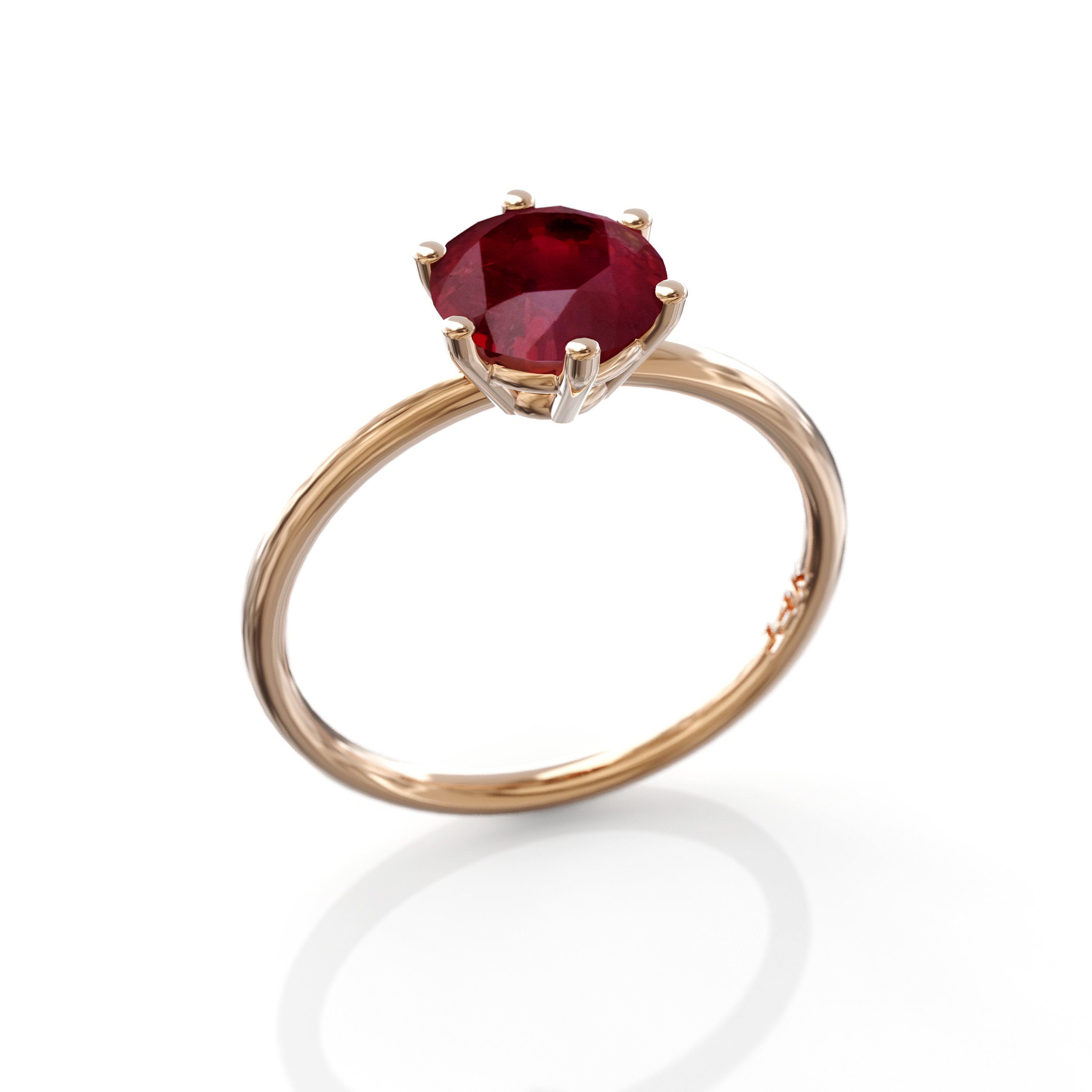 Ruby Ring Round Cut 1 Carat Red Gemstone Rose Gold Ruby | Etsy