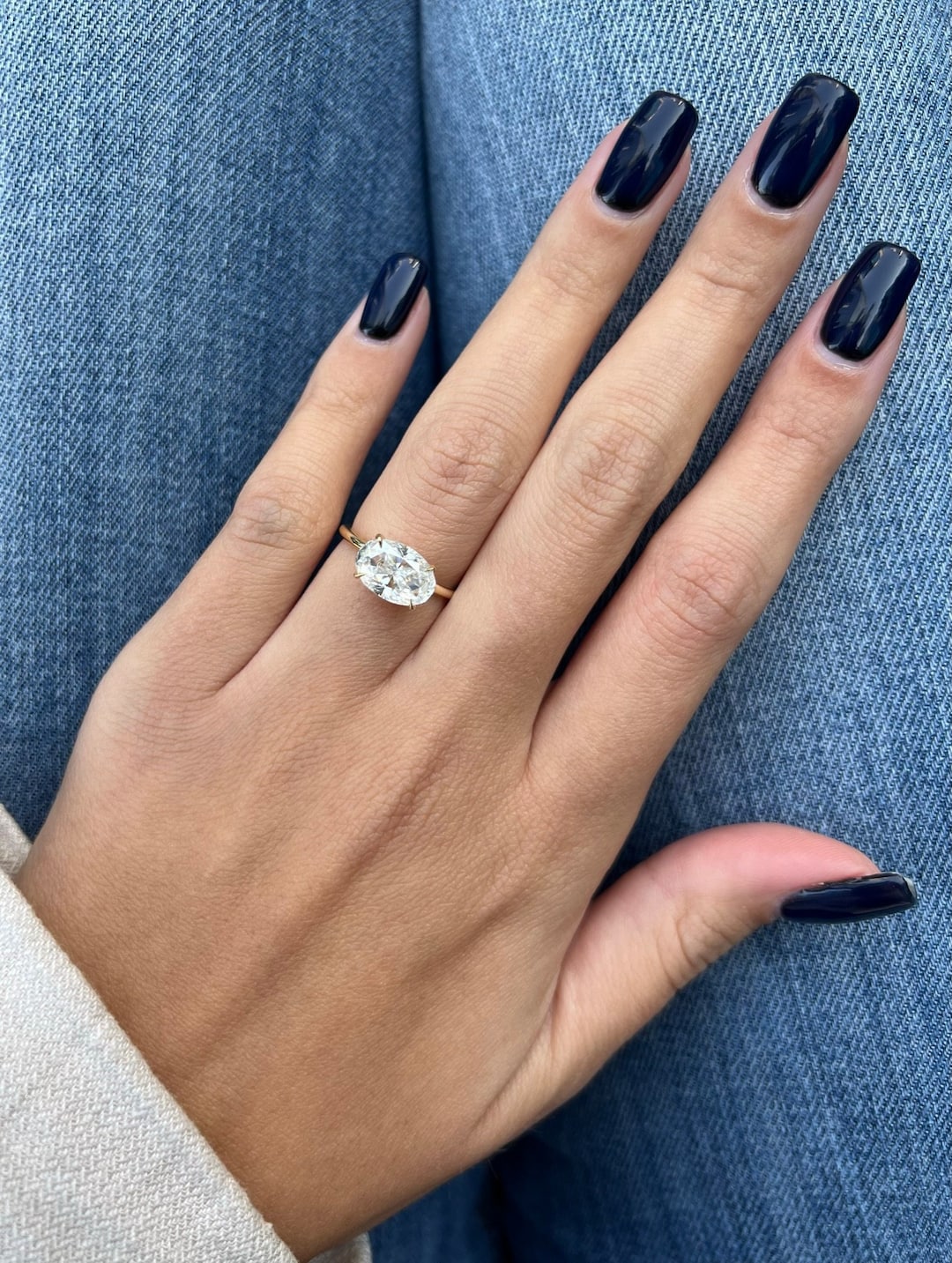 Elegant 2 Carat East West Oval Moissanite Engagement Ring With Hidden ...