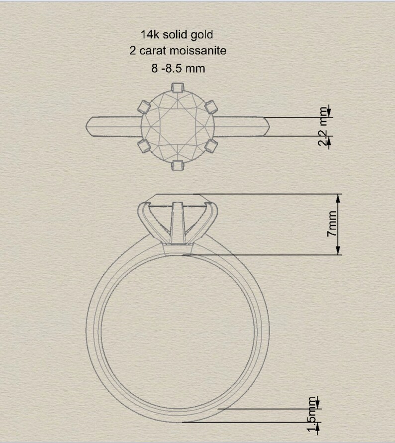 2ct solitaire engagement ring 6 Prong Setting 8mm Round | Etsy