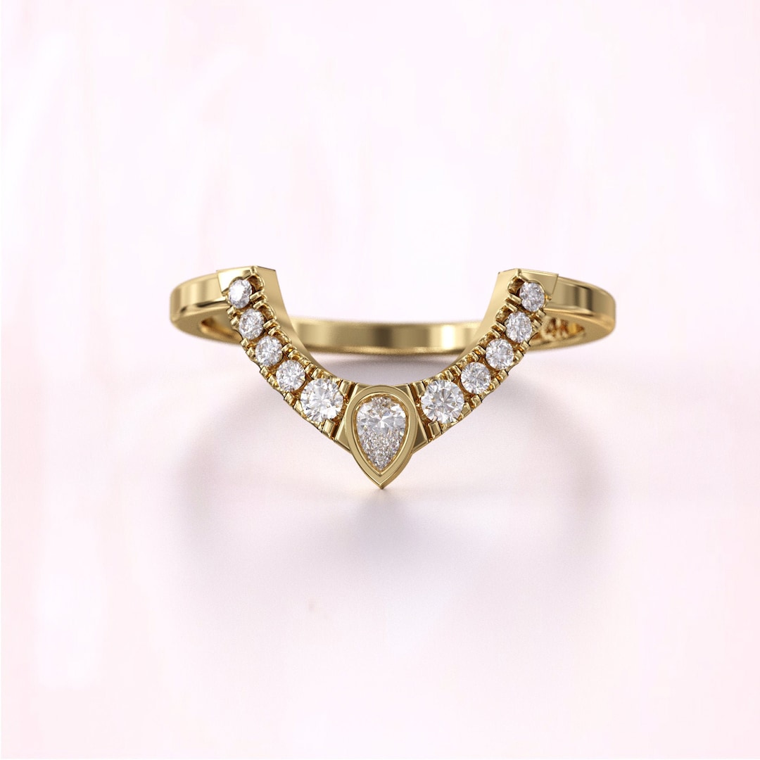 Curved Diamond Wedding Band Unique Diamond Stacking Wedding Ring 0.25ct ...