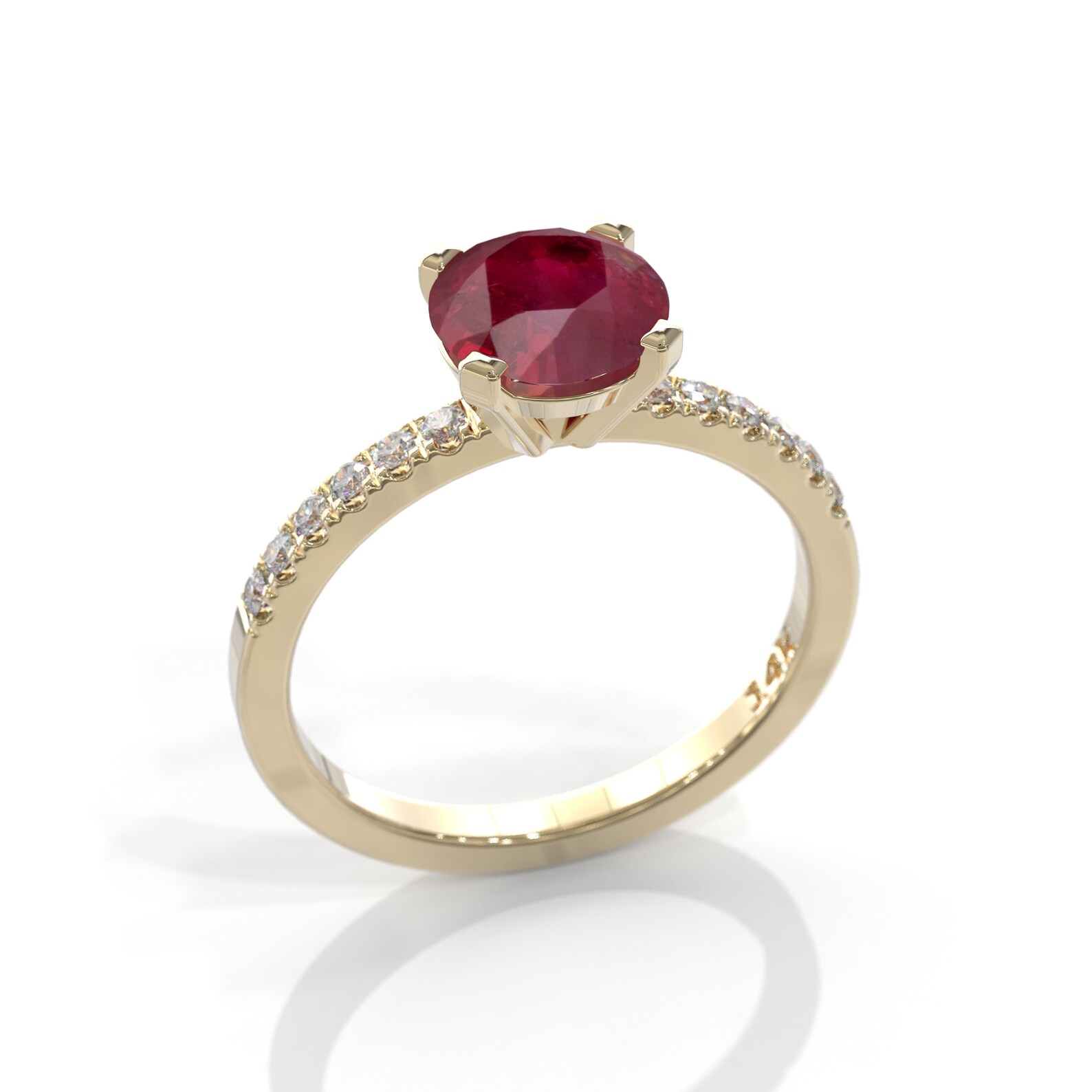 Ruby Ring With Diamonds 14K Gold Round Cut 1.5 Carat Ruby Red - Etsy