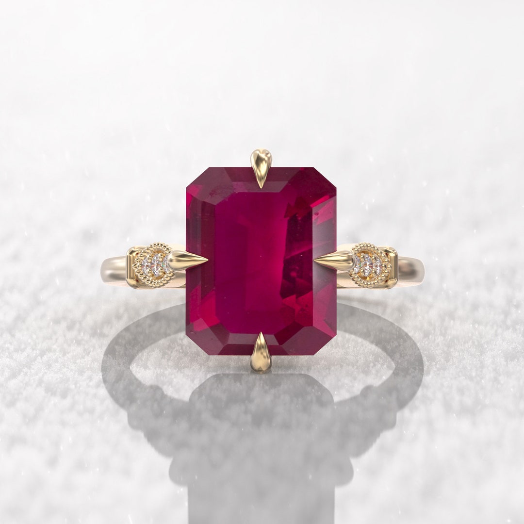 Emerald Cut Engagement Ring 4 Ct Lab-grown Emerald Cut Ruby Art Deco ...