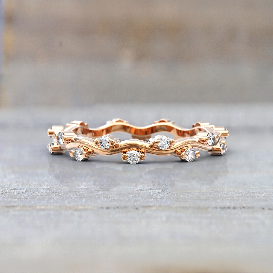 Dimond Wedding Bands Women Eternity Ring, Art Deco Style, 14\18k Solid ...