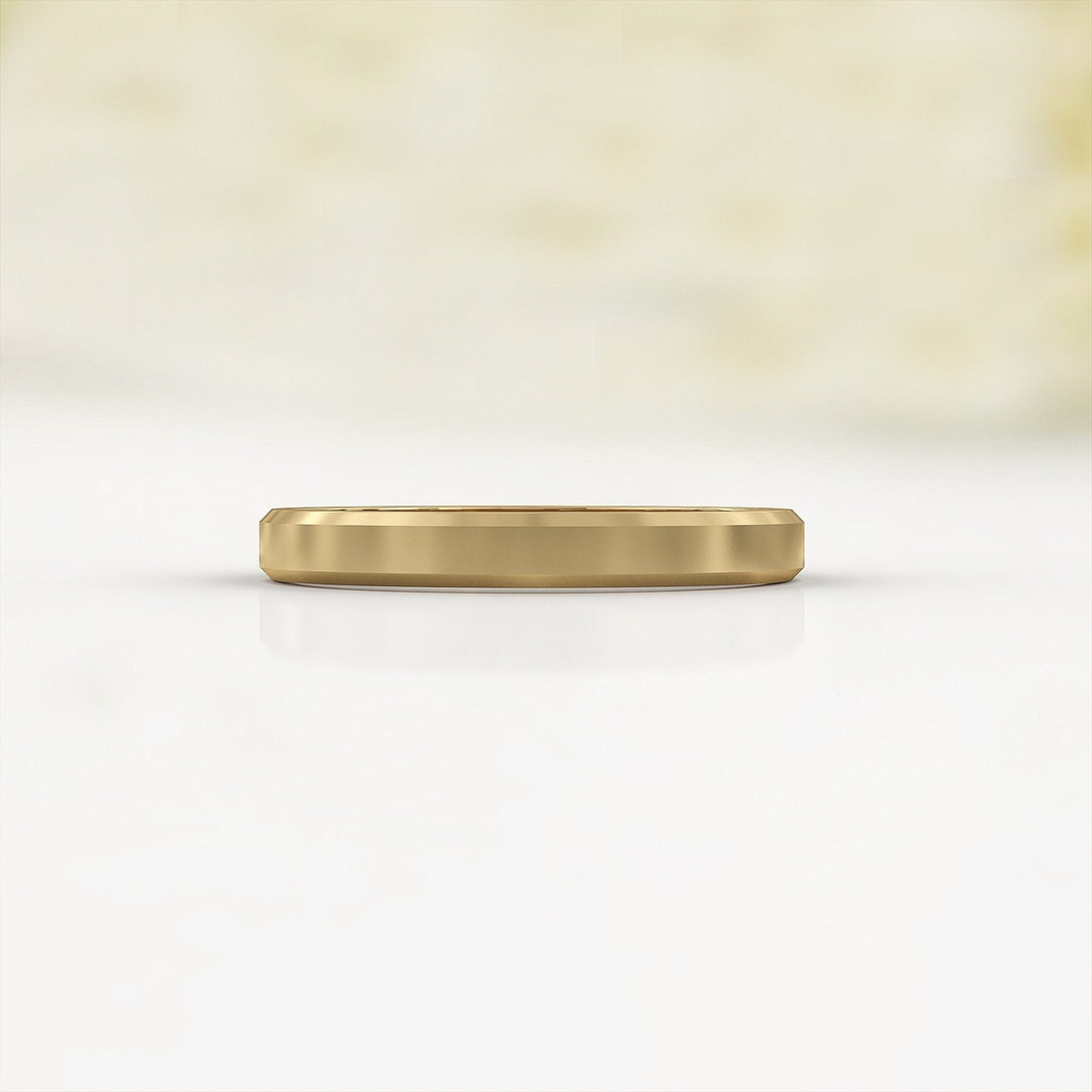 14K/18K Beveled-edge Matte Yellow Gold Wedding Band – 3mm Classic Ring ...