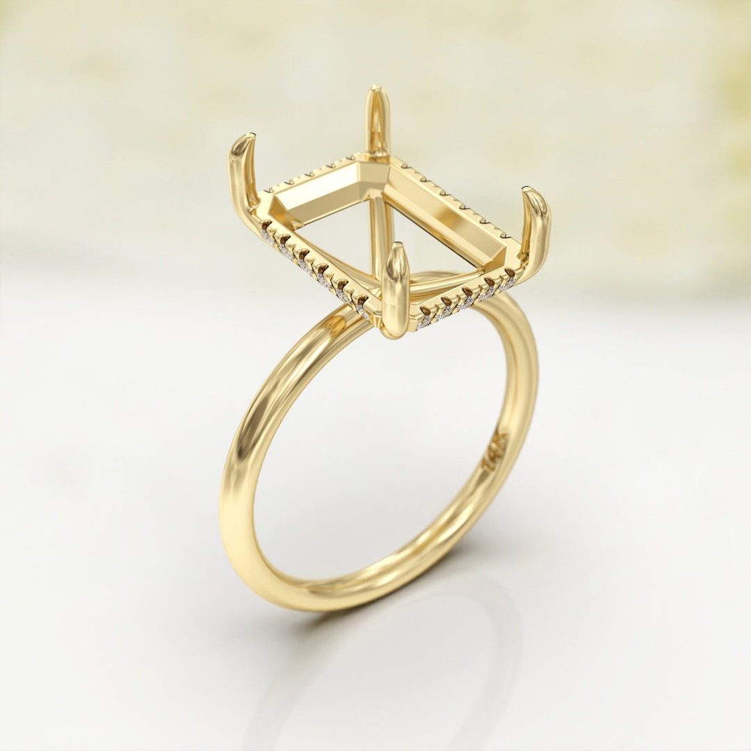 Semi-mount Radiant Cut Engagement Ring Setting With Hidden Halo Diamond ...