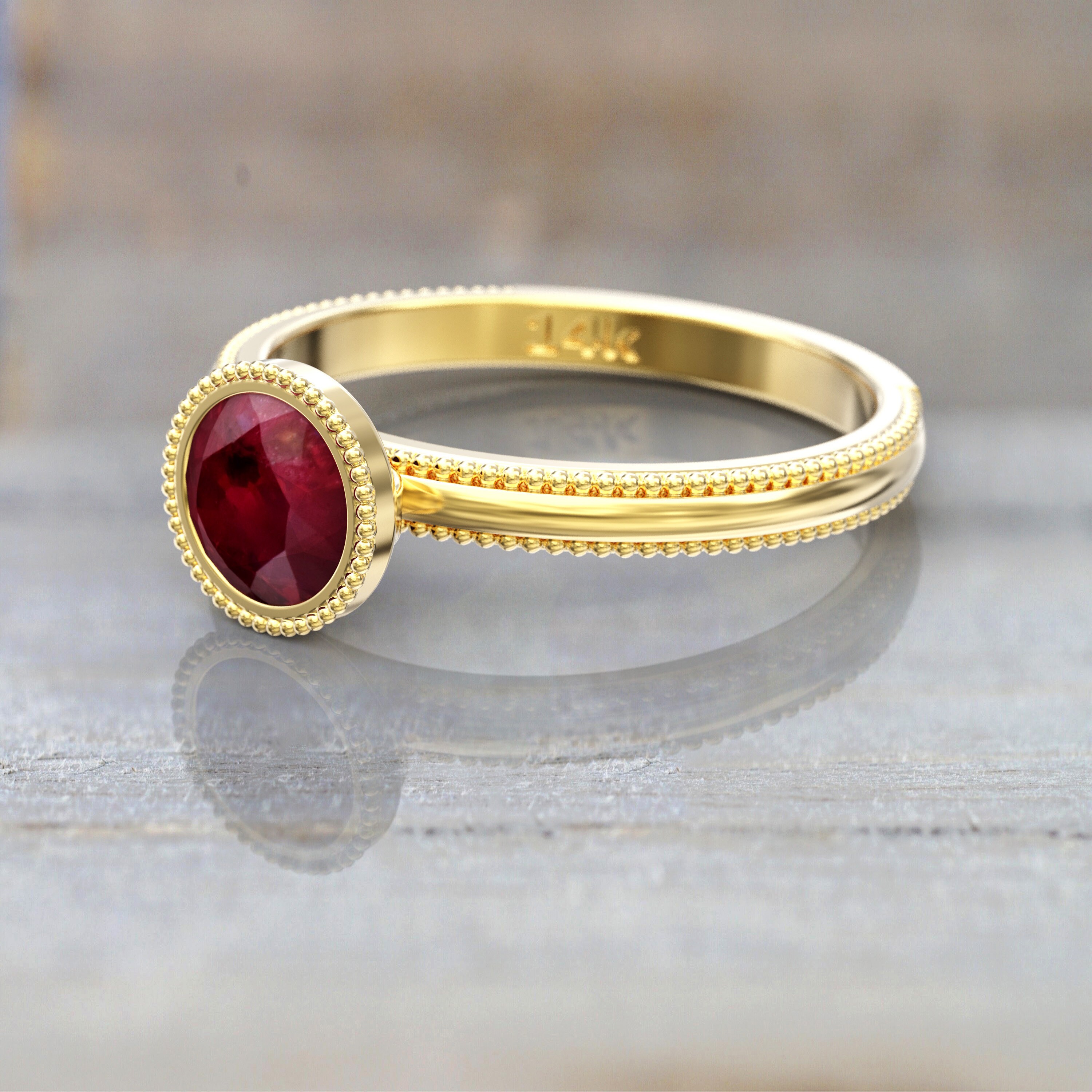 Ruby Ring Bezel Gold Ruby Ring Solitaire Promise Ring, 6 Mm Birthstone ...