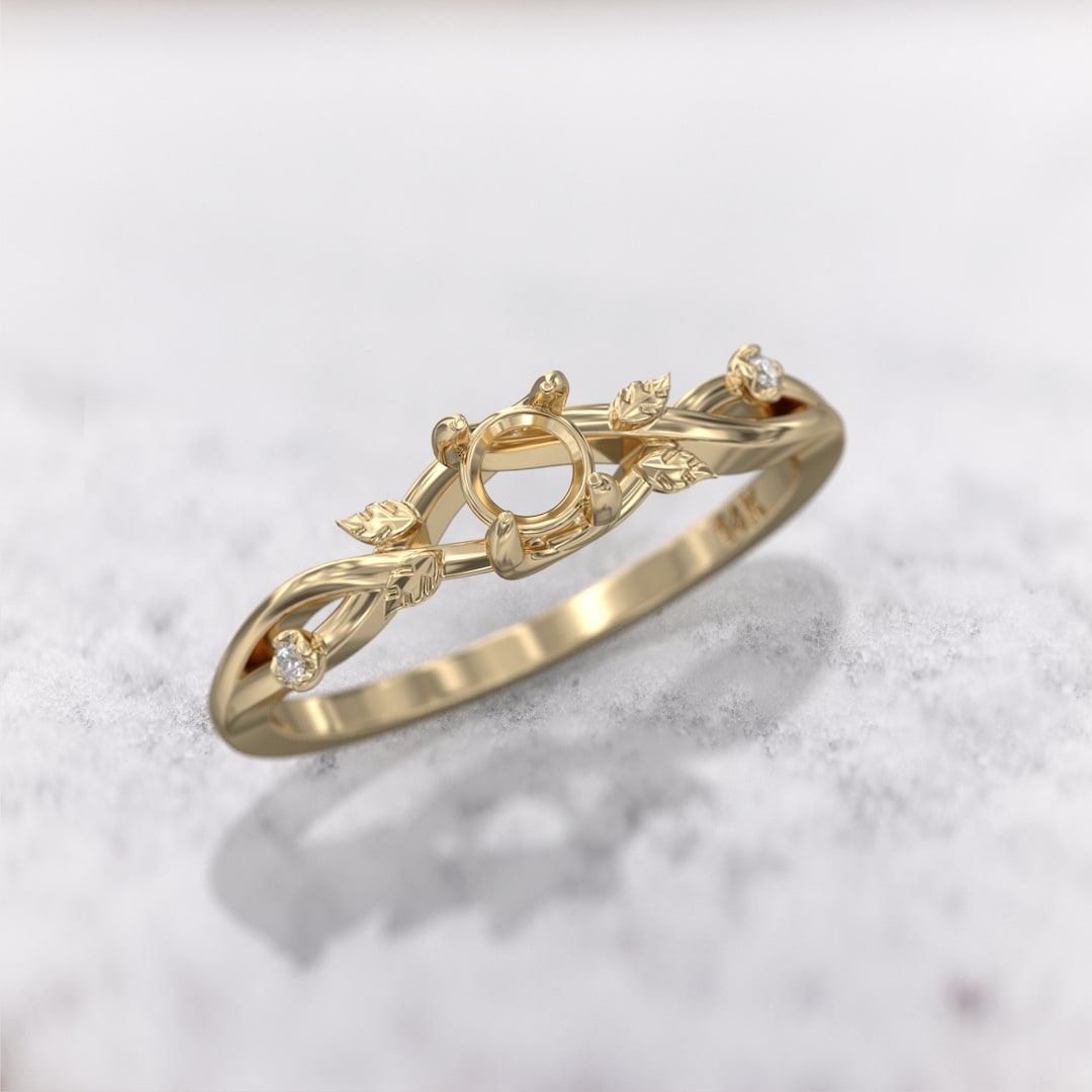 Custom Semi Mount, Nature Inspired Solitaire Ring, Twig Branch Leaf ...