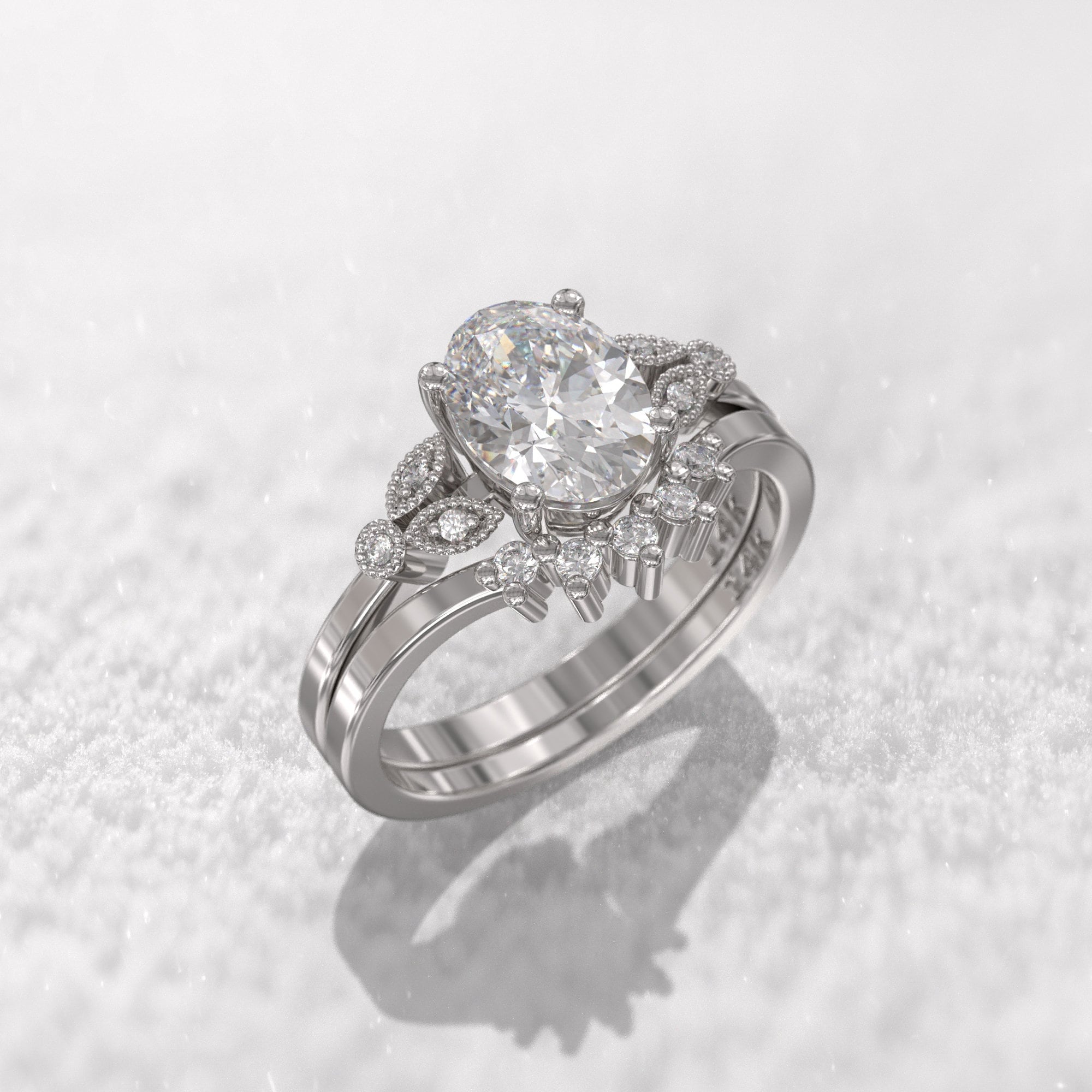 Oval engagement ring set 1 carat Moissanite 8x6 mm Center | Etsy