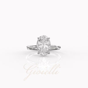 2 Carat Oval Solitaire Moissanite Engagement Ring, Low Profile Setting ...