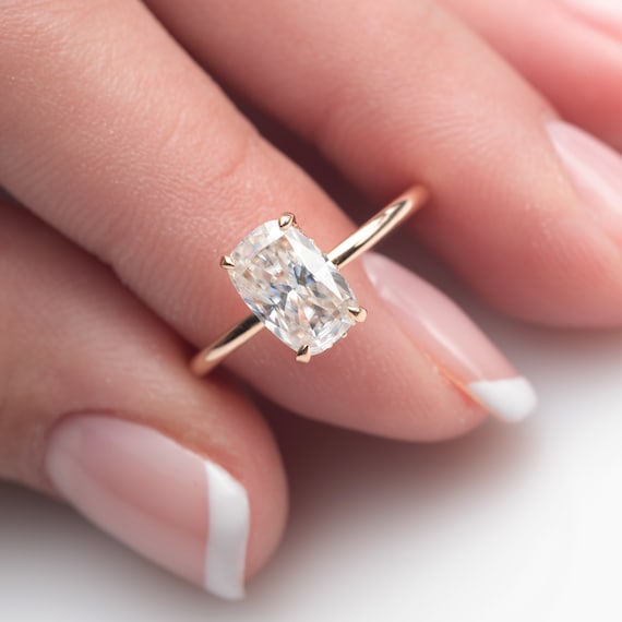 Finest Solitaire Engagement Ring With Elongated Cushion Cut