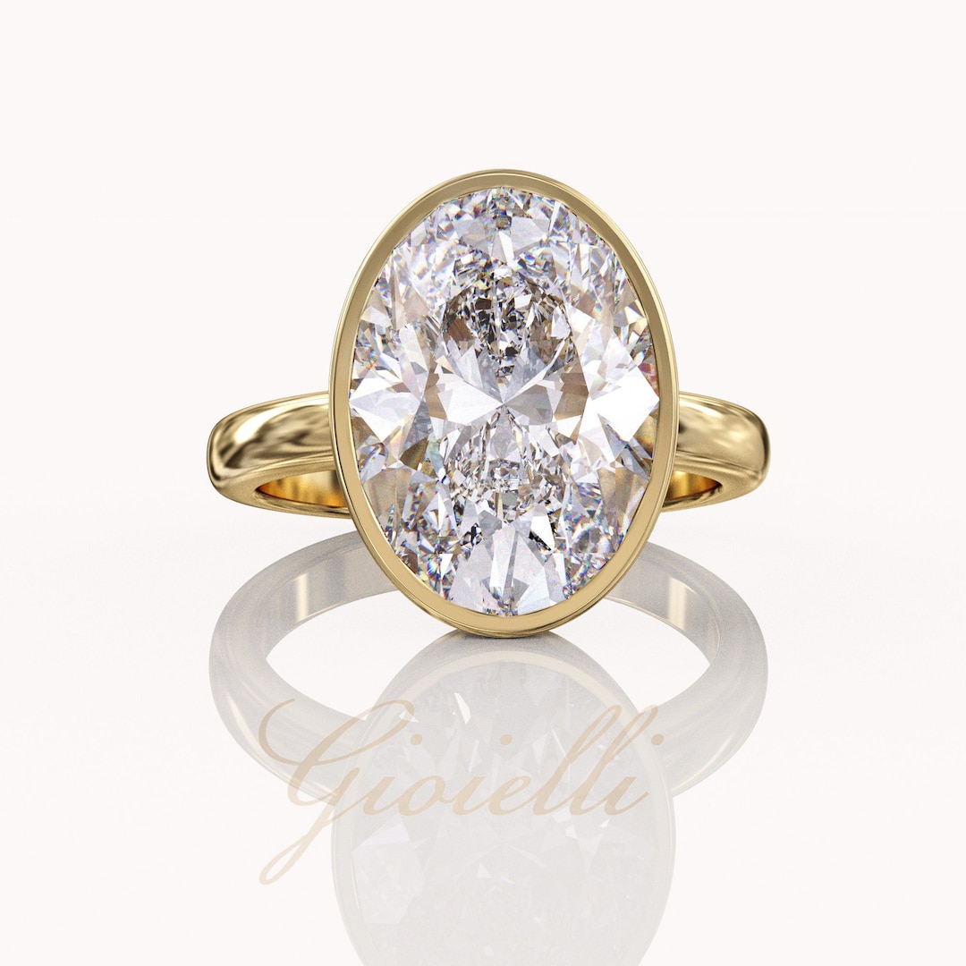 Bezel Oval Engagement Ring, Oval Solitaire Moissanite, 5.5ct Oval, 14K ...