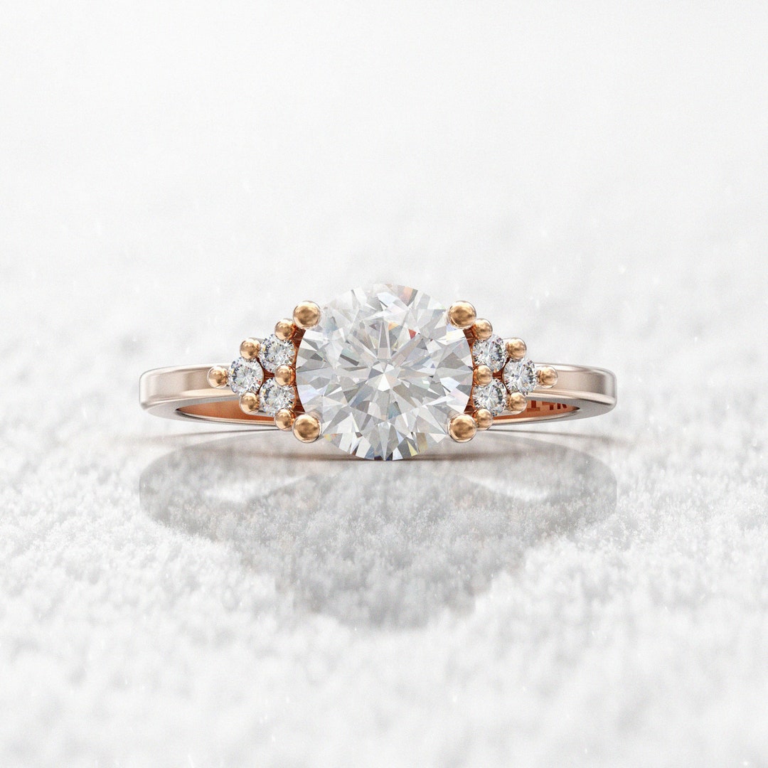 Round Cut Solitaire Engagement Ring 1ct Center Stone 6.5mm Moissanite ...