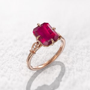 Emerald Cut Engagement Ring 4 Ct Lab-grown Emerald Cut Ruby Art Deco ...