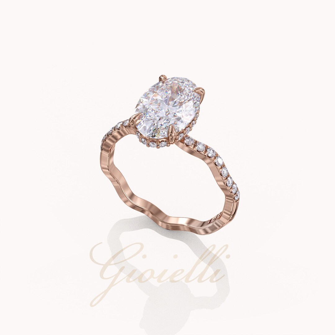 Freeform Engagement Ring, 2ct Oval Moissanite, 14K/18K Solid Gold - Etsy