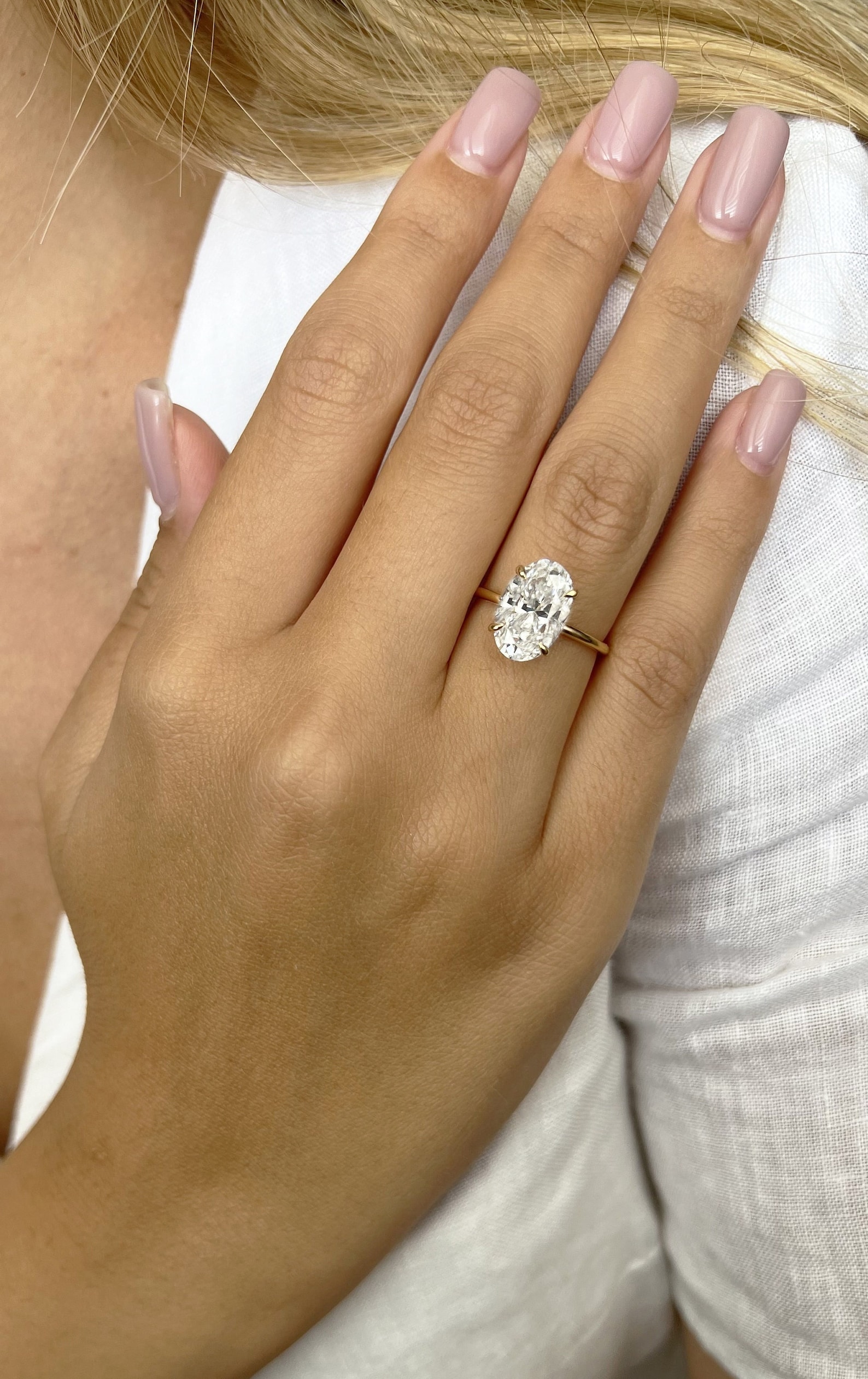 3 Carat Oval Lab Grown Diamond Engagement Ring, Diamond Hidden Halo ...