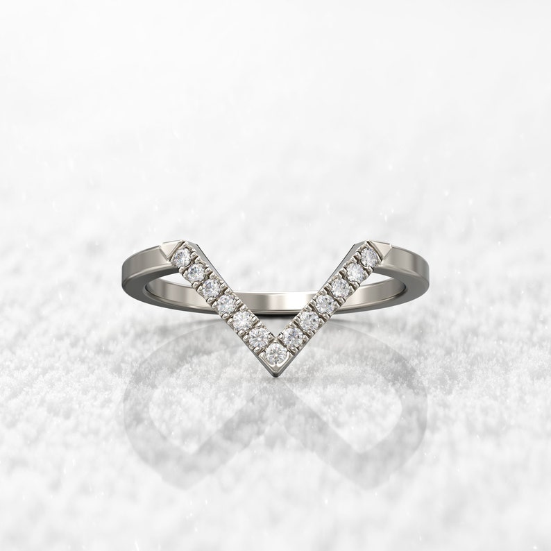 V Shaped Wedding Band Chevron Diamond Ring Stacking Curved - Etsy