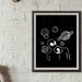 Alien Friend Art Print, Outer Space Wall Decor, Black and White Poster ...