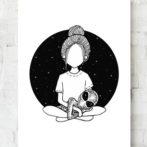 Alien Girl Art Print, Outer Space Poster, Celestial Illustration Room ...