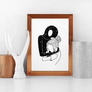 Alien Lover Art Print Outer Space Wall Decor Black and White - Etsy