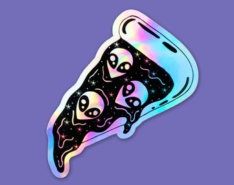 Holographic Alien Pizza Sticker Outer Space Holo Decals Food | Etsy