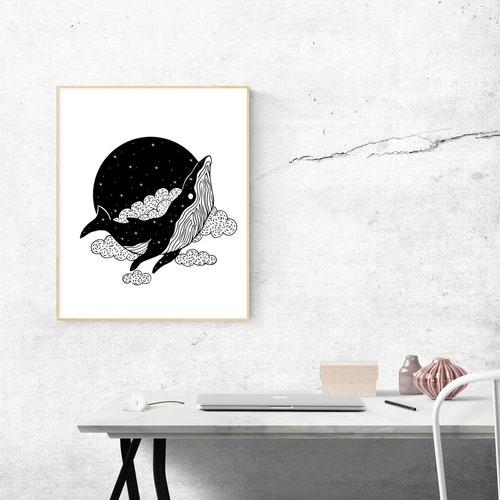Surreal Space Art Cosmic Whale Illustration Printable Humpback - Etsy