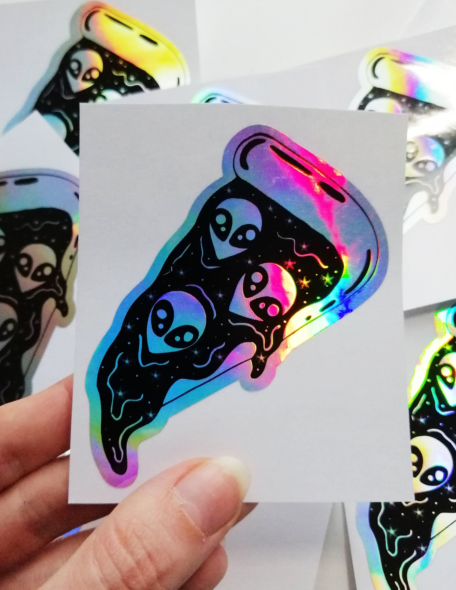 Holographic Alien Pizza Sticker, Outer Space Holo Decals, Food Lover ...