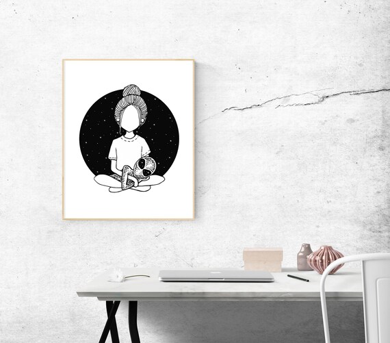 Alien Girl Art Print Outer Space Poster Celestial | Etsy