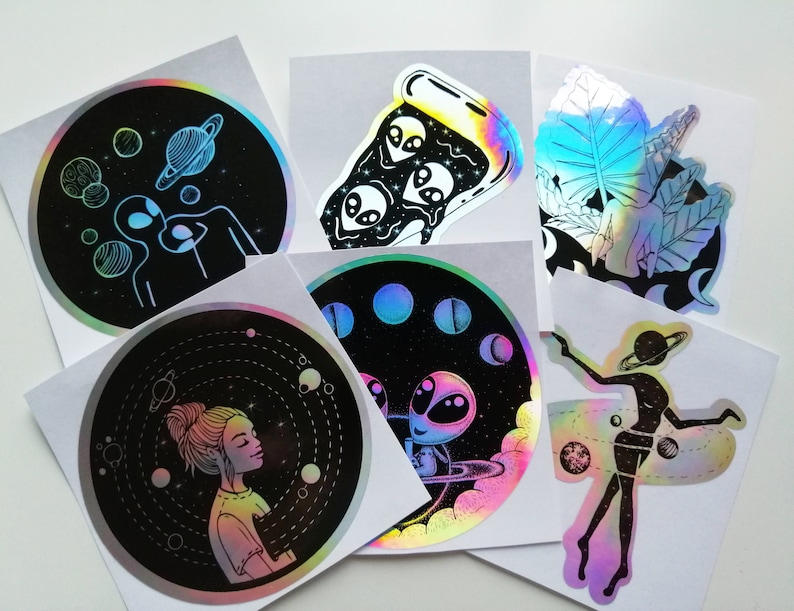 Holographic Alien Pizza Sticker, Outer Space Holo Decals, Food Lover ...