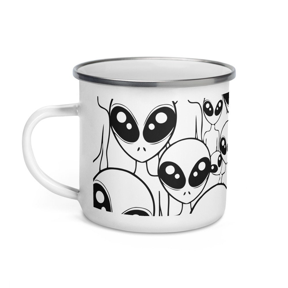 Alien Enamel Mug, Fun UFO Campfire Coffee Mug, Cosmic Aliens Camper Tea ...