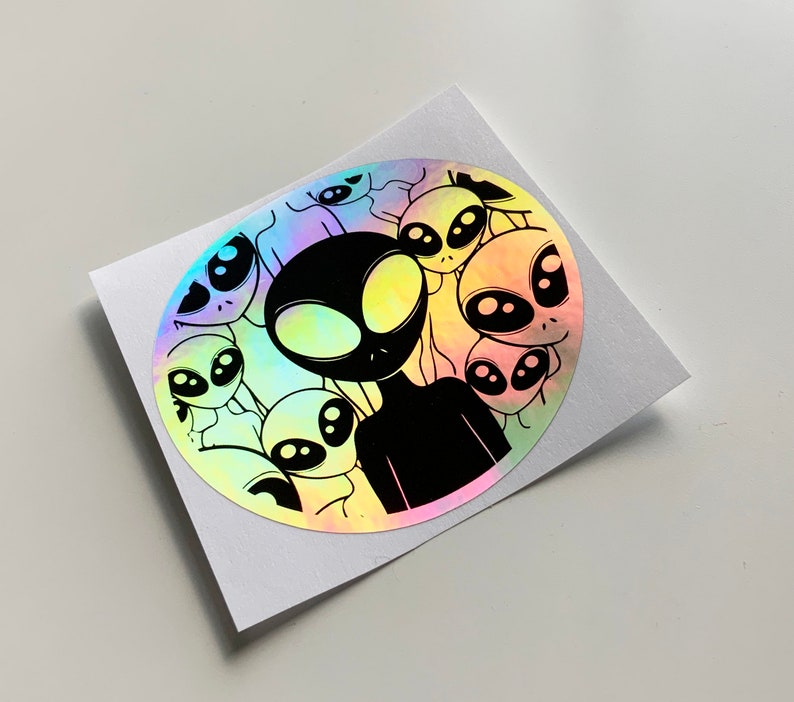 Holographic Alien Sticker Cute Psychedelic Space Aliens - Etsy