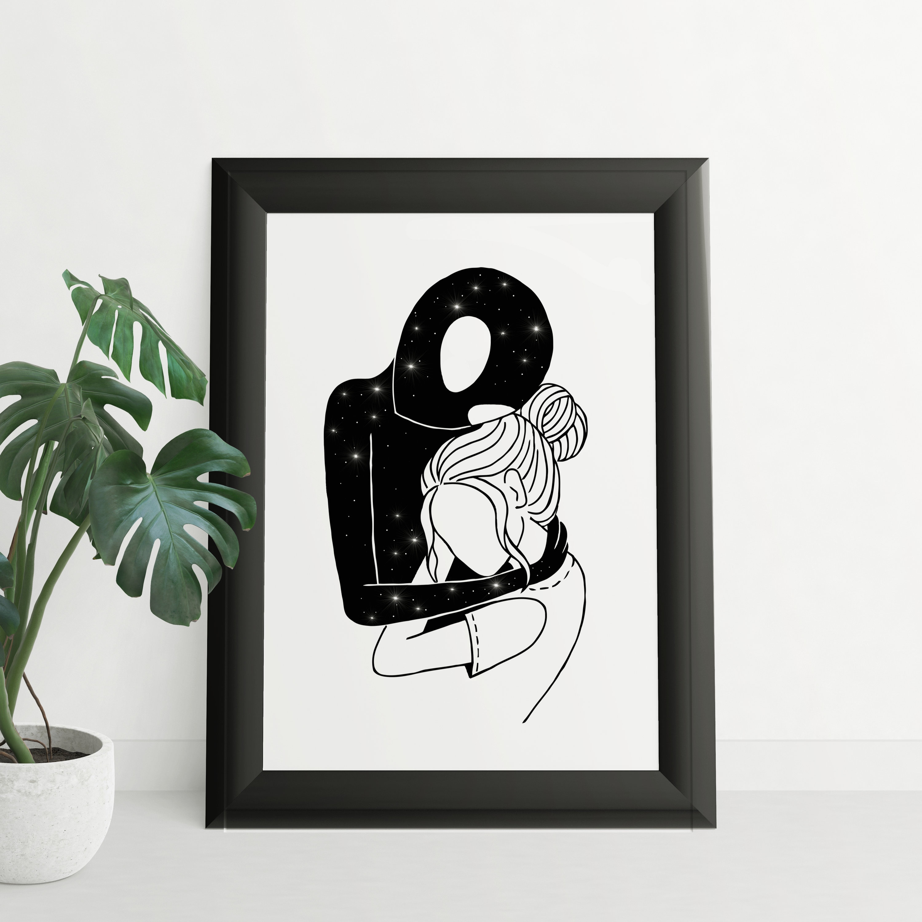 Alien Lover Art Print Outer Space Wall Decor Black and White | Etsy