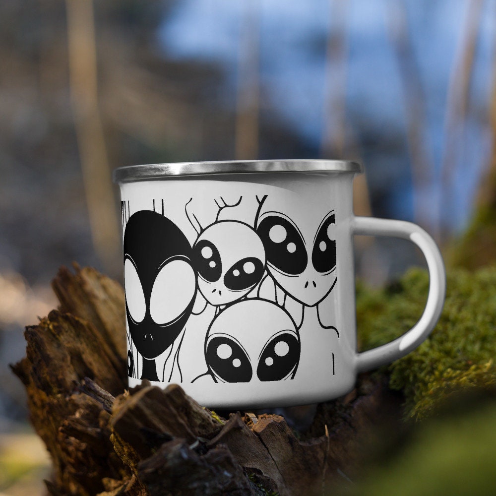 Alien Enamel Mug, Fun UFO Campfire Coffee Mug, Cosmic Aliens Camper Tea ...